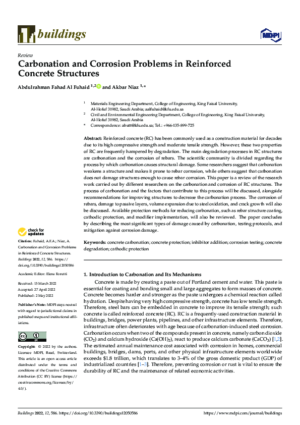 (PDF) Carbonation and Corrosion Problems in Reinforced Concrete Structures