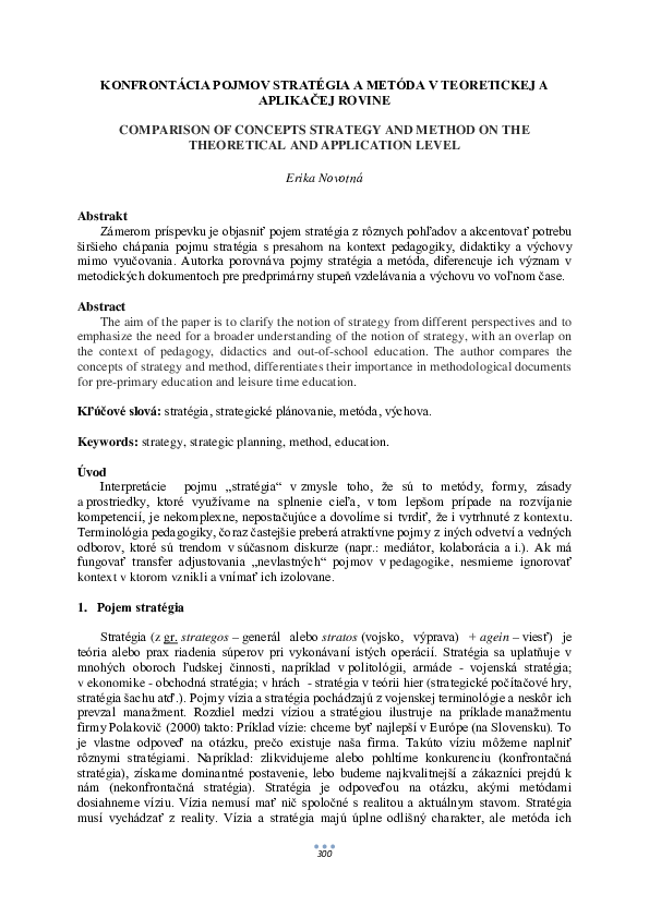 (PDF) KONFRONTÁCIA POJMOV STRATÉGIA A METÓDA V TEORETICKEJ A APLIKAČEJ ...