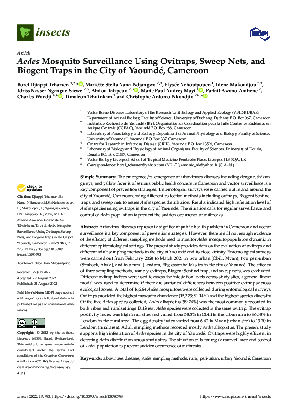 Pdf Aedes Mosquito Surveillance Using Ovitraps Sweep Nets And Biogent Traps In The City Of