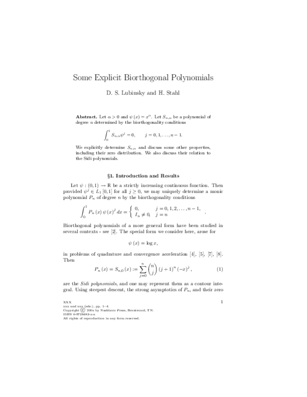 (PDF) Some Explicit Biorthogonal Polynomials | Doron Lubinsky - Academia.edu