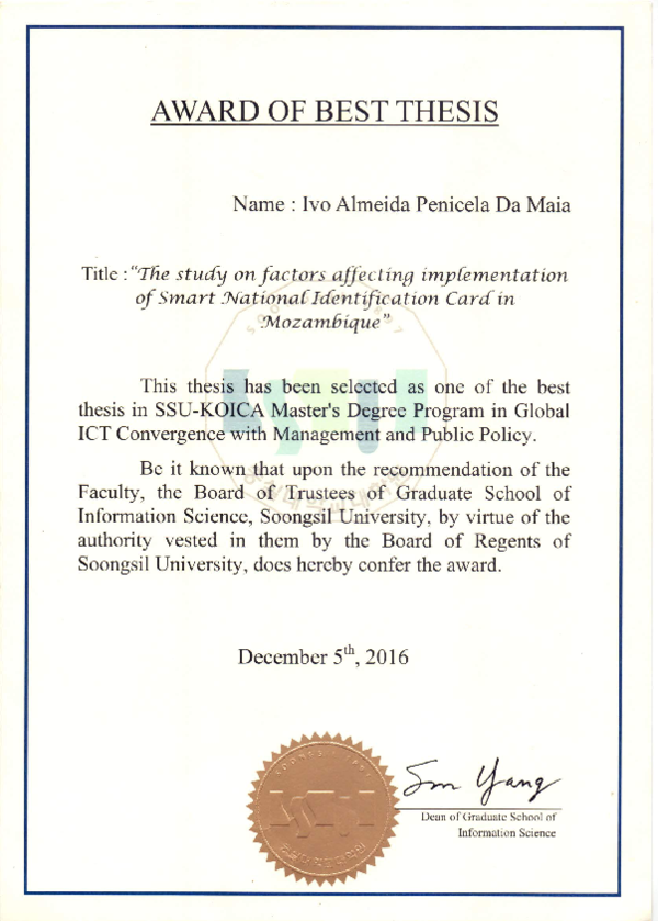 (PDF) Award of Best Thesis - Ivo da Maia, 2016 Soongsil University