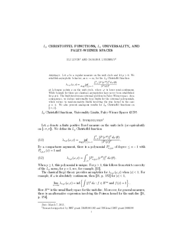 (PDF) Paley-wiener Spaces