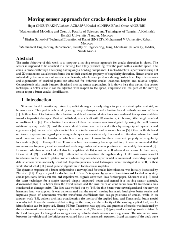 (PDF) Moving sensor approach for cracks detection in plates