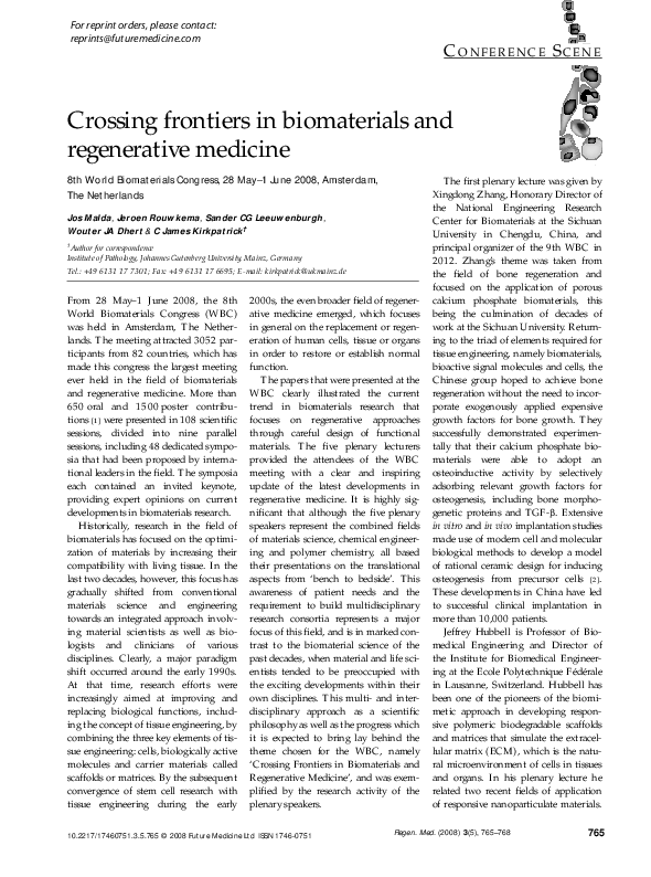 (PDF) Crossing frontiers in biomaterials and regenerative medicine
