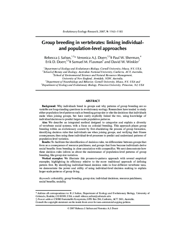 (PDF) Group breeding in vertebrates: linking individual-and population ...