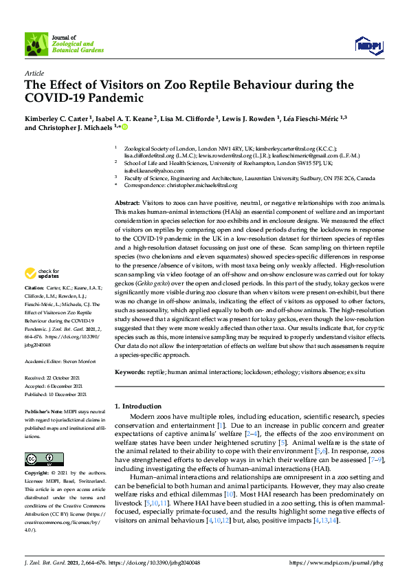 (PDF) The Effect of Visitors on Zoo Reptile Behaviour during the COVID ...