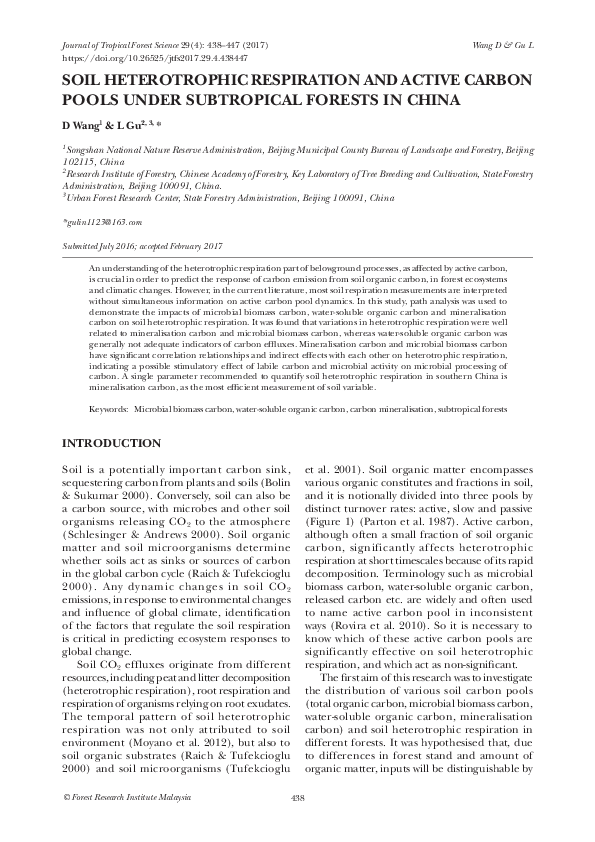 (PDF) Soil heterotrophic respiration and active carbon pools under subtropical forests in China