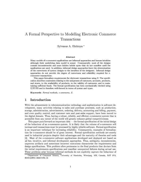 (PDF) A Formal Perspective to Modelling Electronic Commerce Transactions