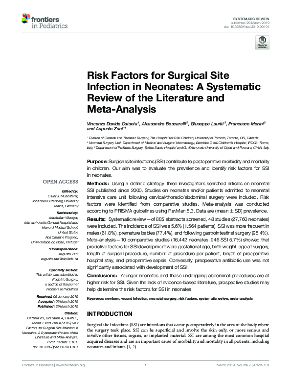 (PDF) Risk Factors for Surgical Site Infection in Neonates: A ...