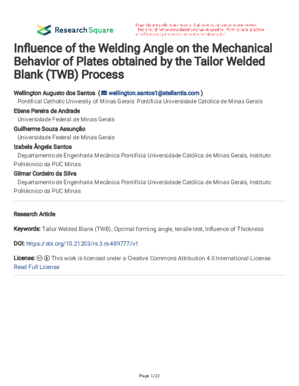 (PDF) Influence of the Welding Angle on the Mechanical Behavior of ...