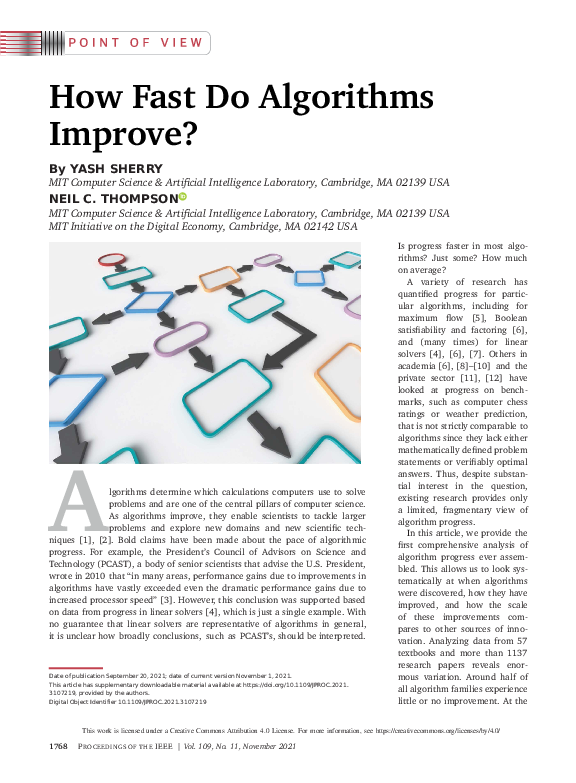 (PDF) How Fast Do Algorithms Improve? [Point of View]