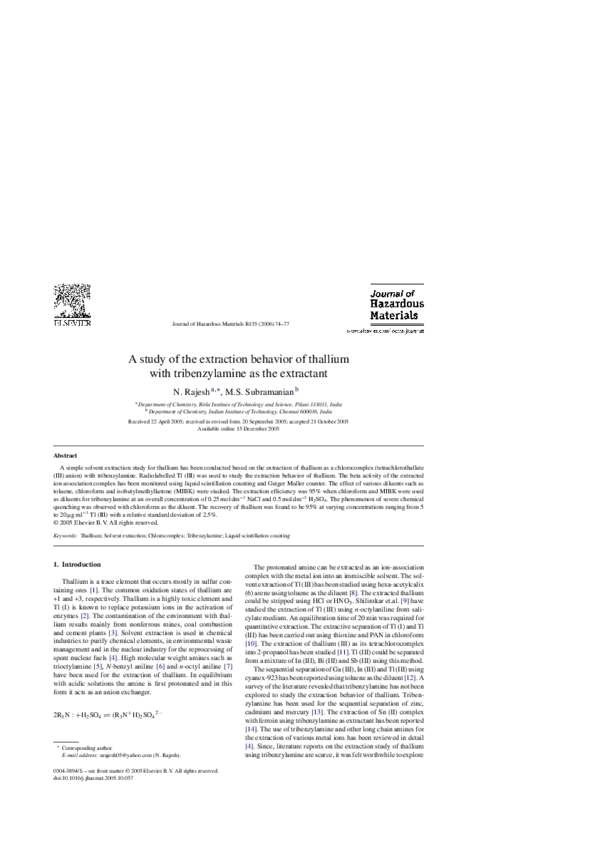(PDF) A study of the extraction behavior of thallium with ...