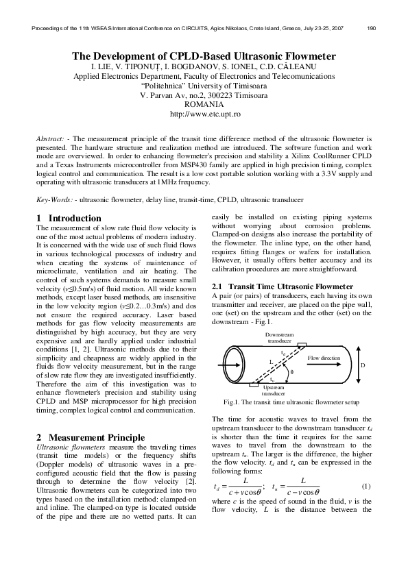 (PDF) The Development of CPLD-Based Ultrasonic Flowmeter