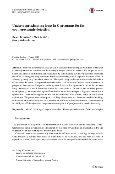 (PDF) Under-Approximating Loops in C Programs for Fast Counterexample ...