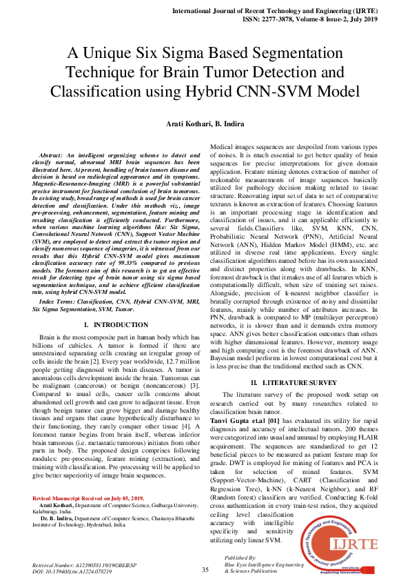 Pdf A Unique Six Sigma Based Segmentation Technique For Brain Tumor