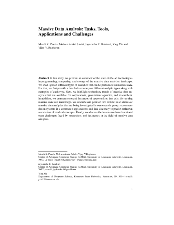 (PDF) Massive Data Analysis: Tasks, Tools, Applications, and Challenges