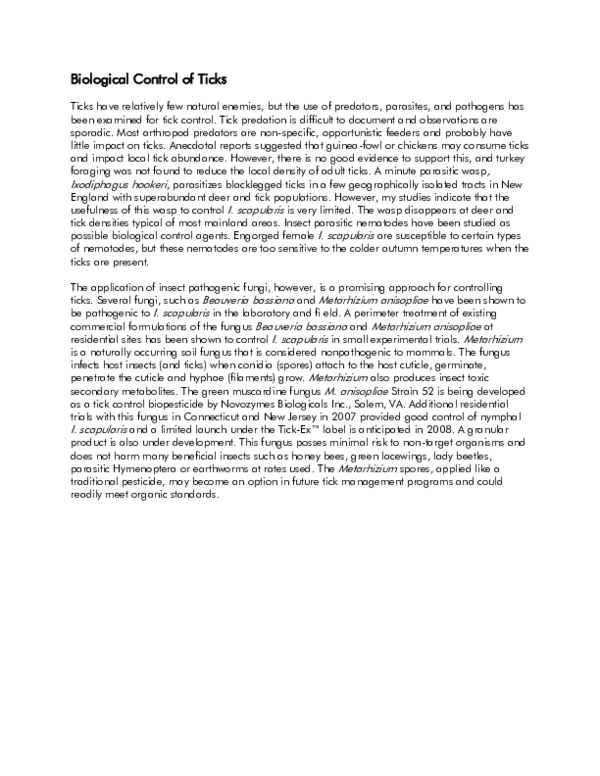 (PDF) Biological control of ticks