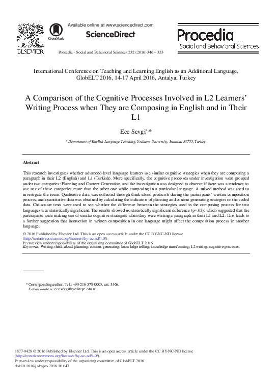 (PDF) A Comparison of the Cognitive Processes Involved in L2 Learners⿿ Writing Process when they ...