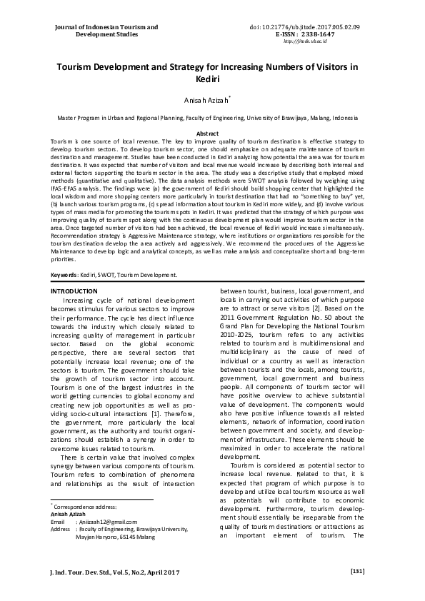 (PDF) Tourism Development and Strategy for Increasing Numbers of ...