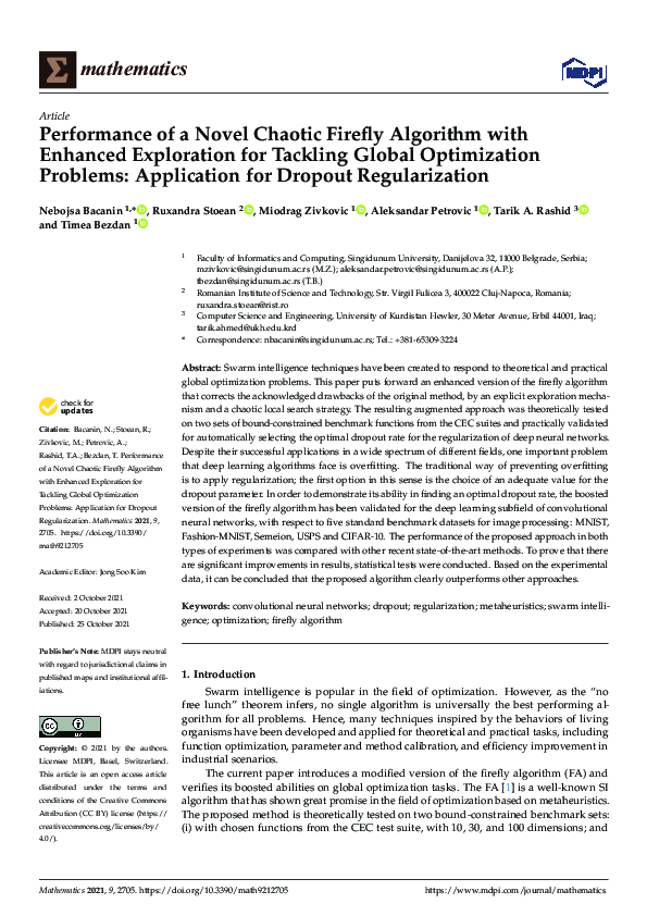 (PDF) Performance of a Novel Chaotic Firefly Algorithm with Enhanced Exploration for Tackling ...