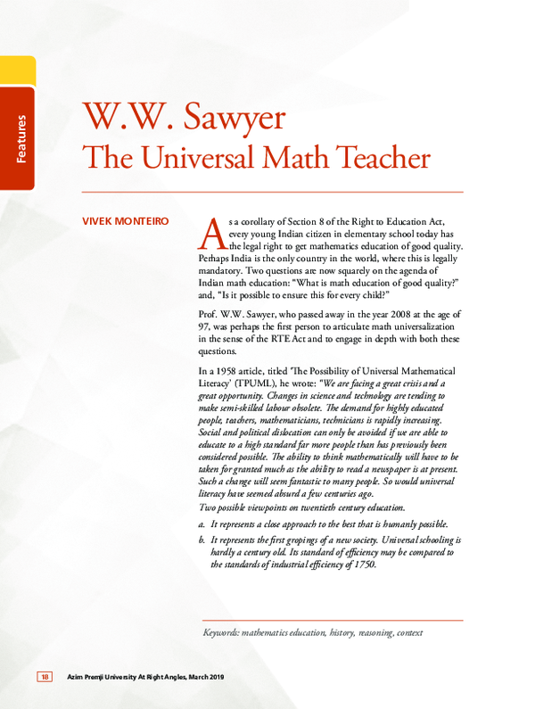 (PDF) W.W. Sawyer - the universal math teacher