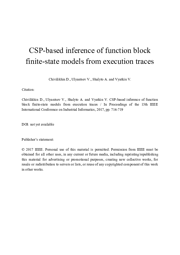 Pdf Csp Based Inference Of Function Block Finite State Models From