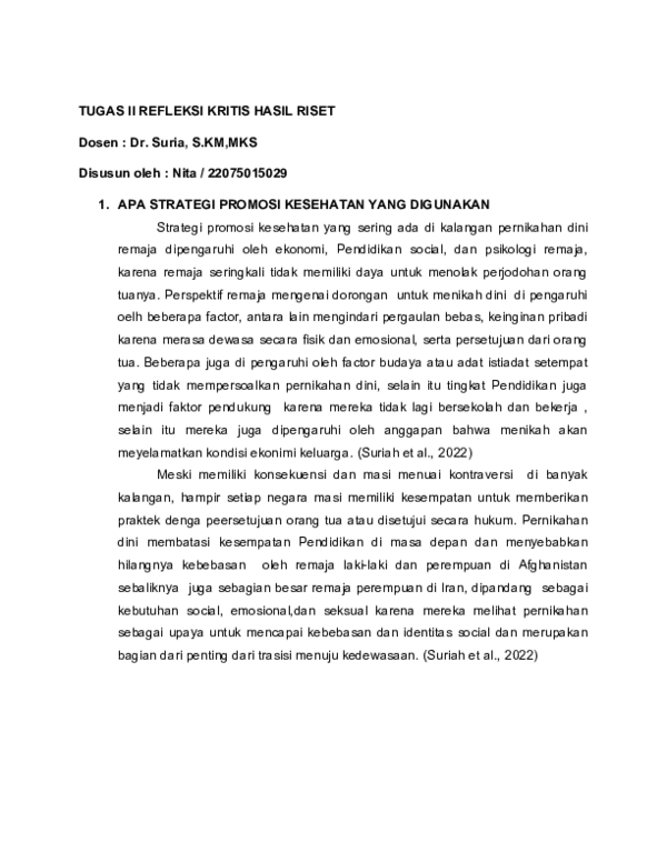 (DOC) TUGAS II REFLEKSI KRITIS HASIL RISET NITA[1]