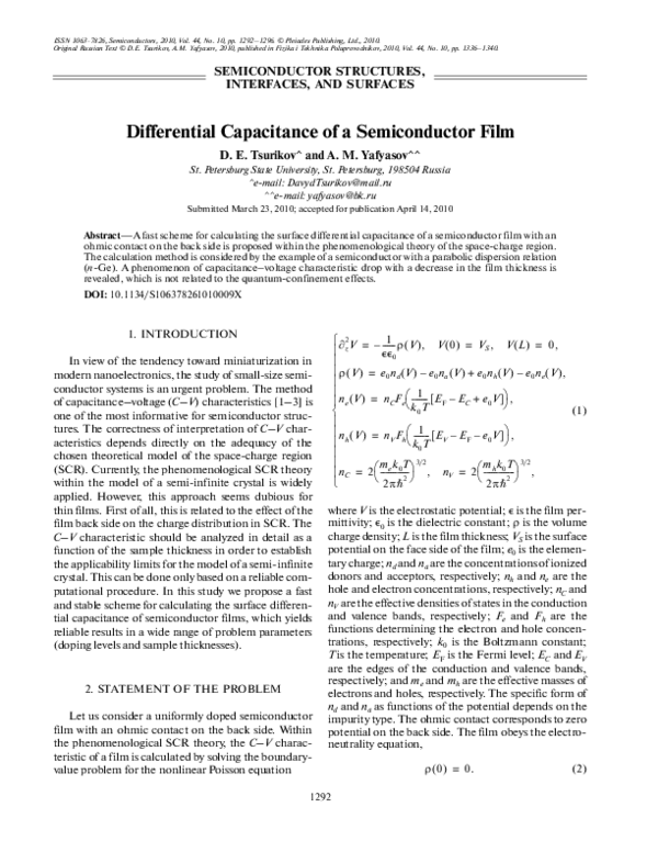 (PDF) Differential capacitance of a semiconductor film