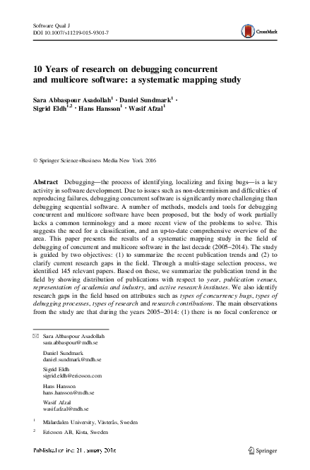 (PDF) 10 Years of research on debugging concurrent and multicore software: a systematic mapping ...