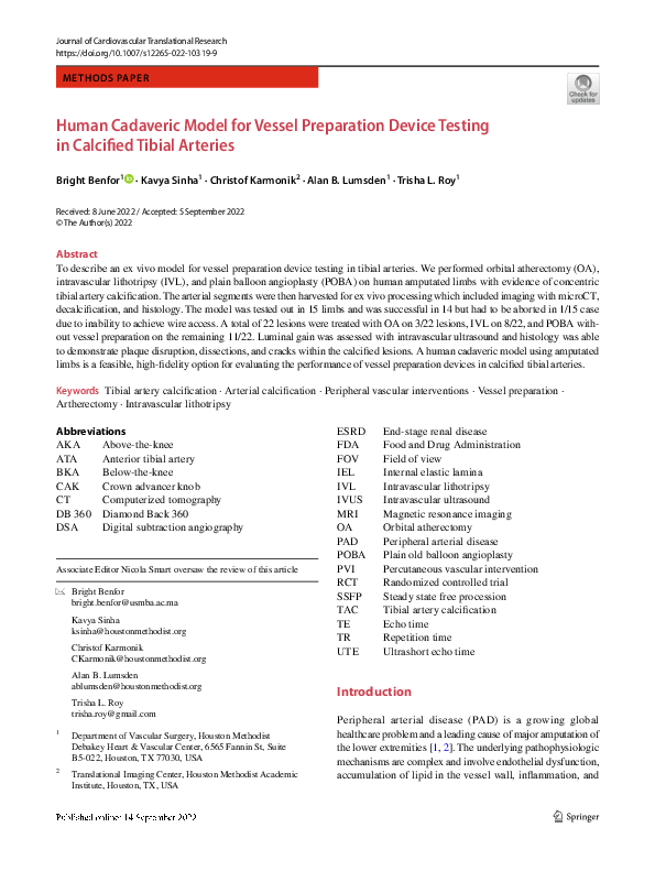 (PDF) Human Cadaveric Model for Vessel Preparation Device Testing in ...