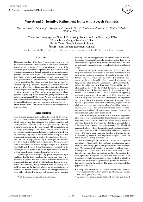(PDF) WaveGrad 2: Iterative Refinement for Text-to-Speech Synthesis