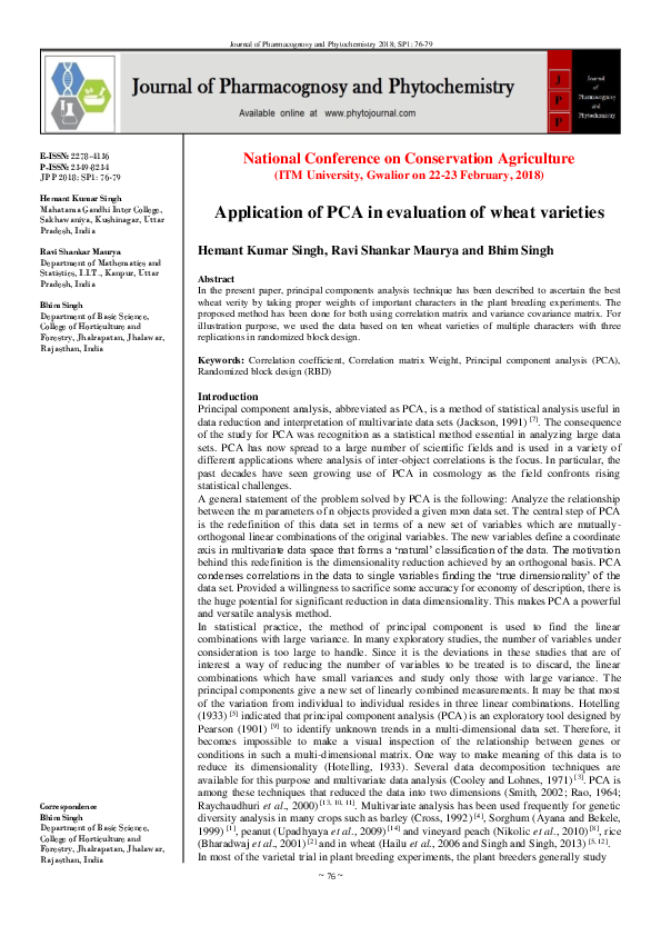 (PDF) Application of PCA in evaluation of wheat varieties
