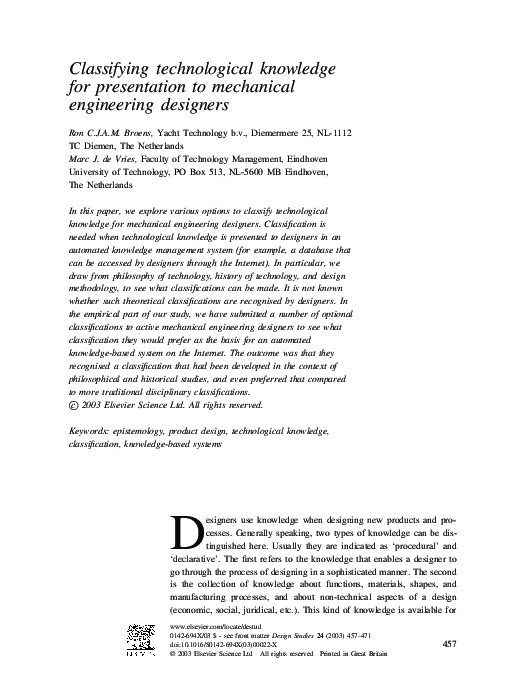 (PDF) Classifying technological knowledge for presentation to mechanical engineering designers ...
