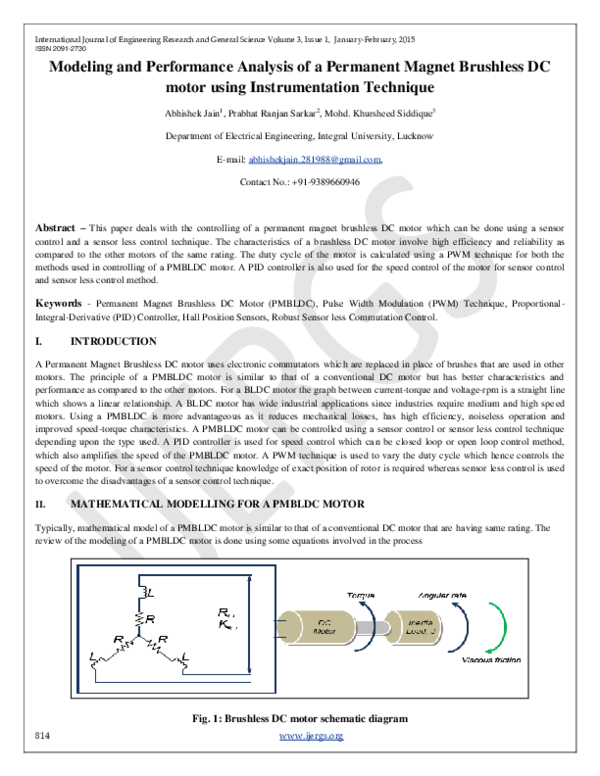 (PDF) Modeling and Performance Analysis of a Permanent Magnet Brushless DC motor using ...