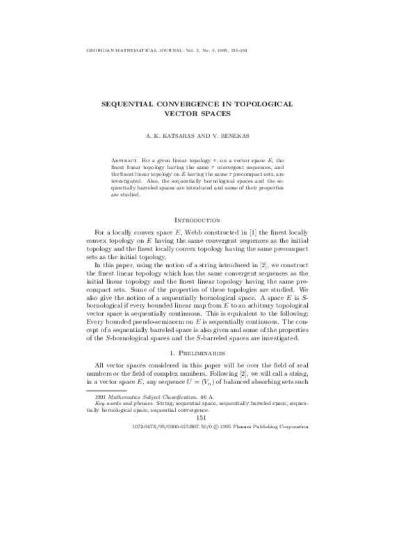 Pdf Sequential Convergence In Topological Vector Spaces