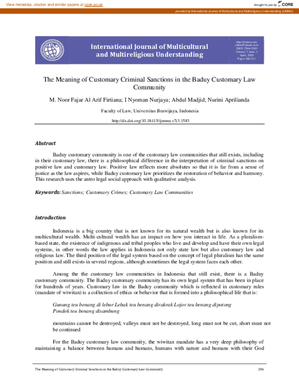 (PDF) The Meaning of Customary Criminal Sanctions in the Baduy ...