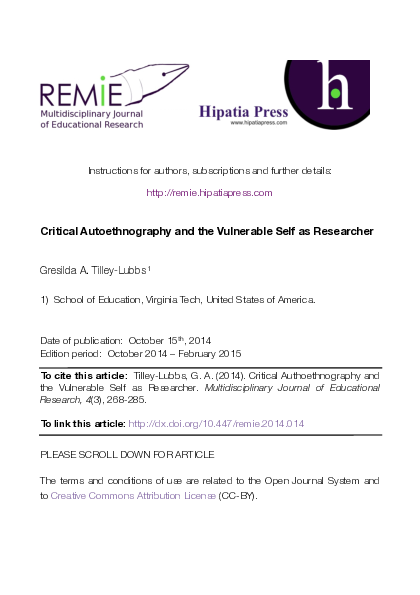 (PDF) La Autoetnografía Crítica y el Self Vulnerable Como Investigadora/Critical Autoethnography ...