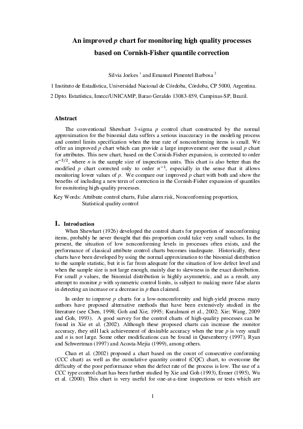 (PDF) An improved p chart for monitoring high quality processes based on Cornish-Fisher quantile ...
