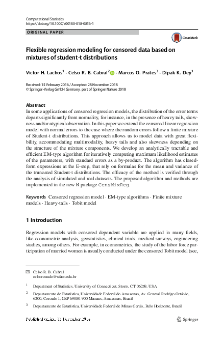 (PDF) Flexible regression modeling for censored data based on mixtures of student-t distributions