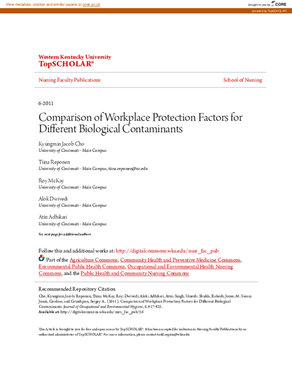 (PDF) Comparison of Workplace Protection Factors for Different ...