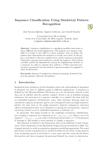 Pdf Sequence Classification Using Statistical Pattern Recognition
