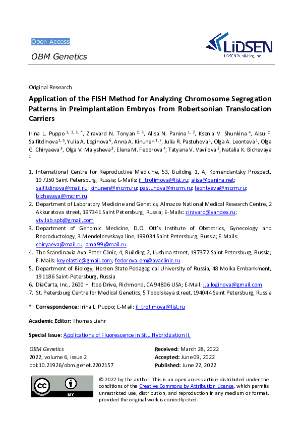 (PDF) Application of the FISH Method for Analyzing Chromosome ...