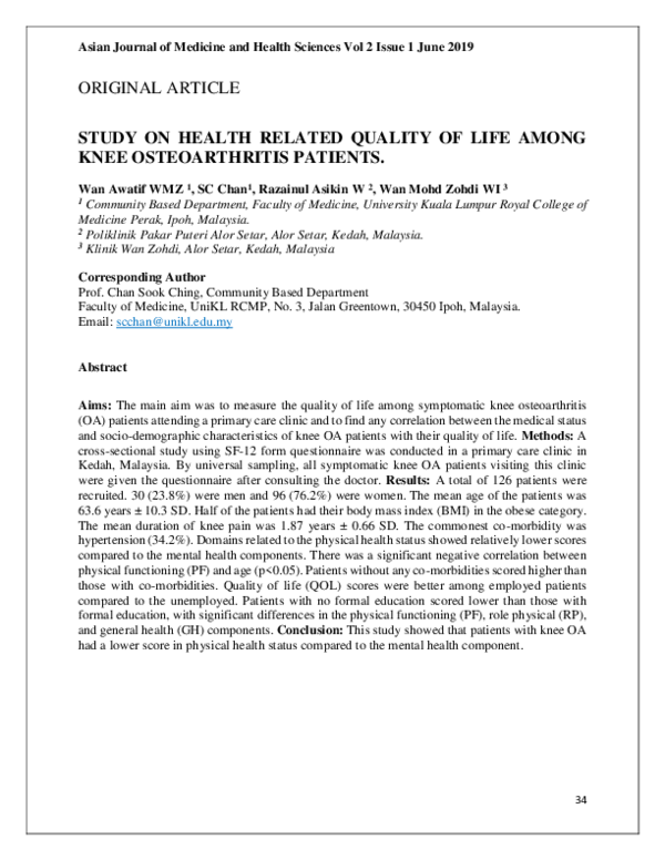 (PDF) Study on Health Related Quality of Life Among Knee Osteoarthritis ...