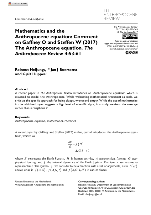 (PDF) Mathematics and the Anthropocene equation: Comment on Gaffney O ...
