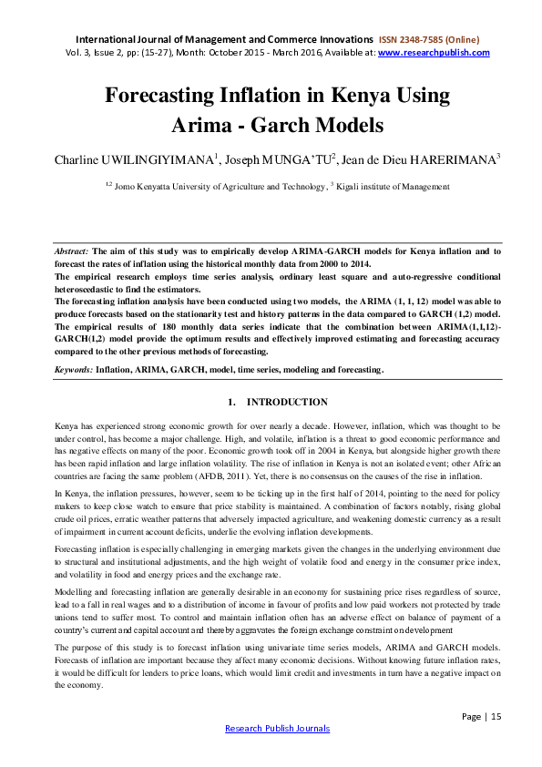Pdf Forecasting Inflation In Kenya Using Arima Garch Models