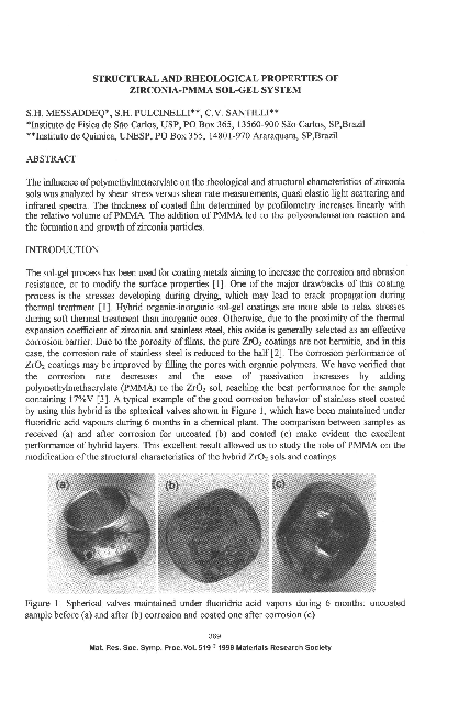 (PDF) Structural and Rheological Properties of Zirconia-Pmma Sol-Gel System