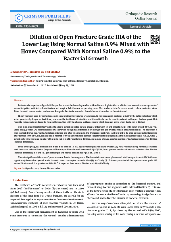 (PDF) Dilution of Open Fracture Grade IIIA of the Lower Leg Using ...