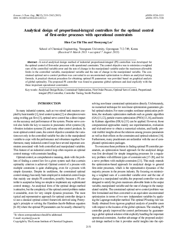(PDF) Analytical design of proportional-integral controllers for the ...