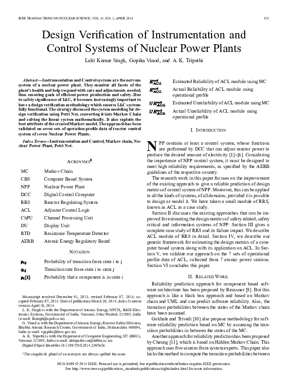 (PDF) Design Verification of Instrumentation and Control Systems of Nuclear Power Plants
