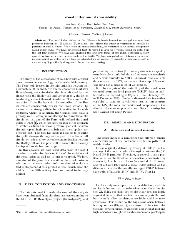 (PDF) Zonal index and its variability